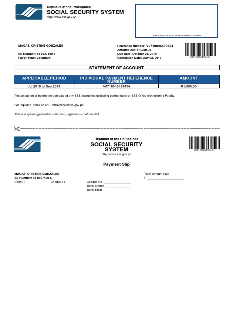 Voluntary Social Security Contribution Statement and Payment Slip for ...