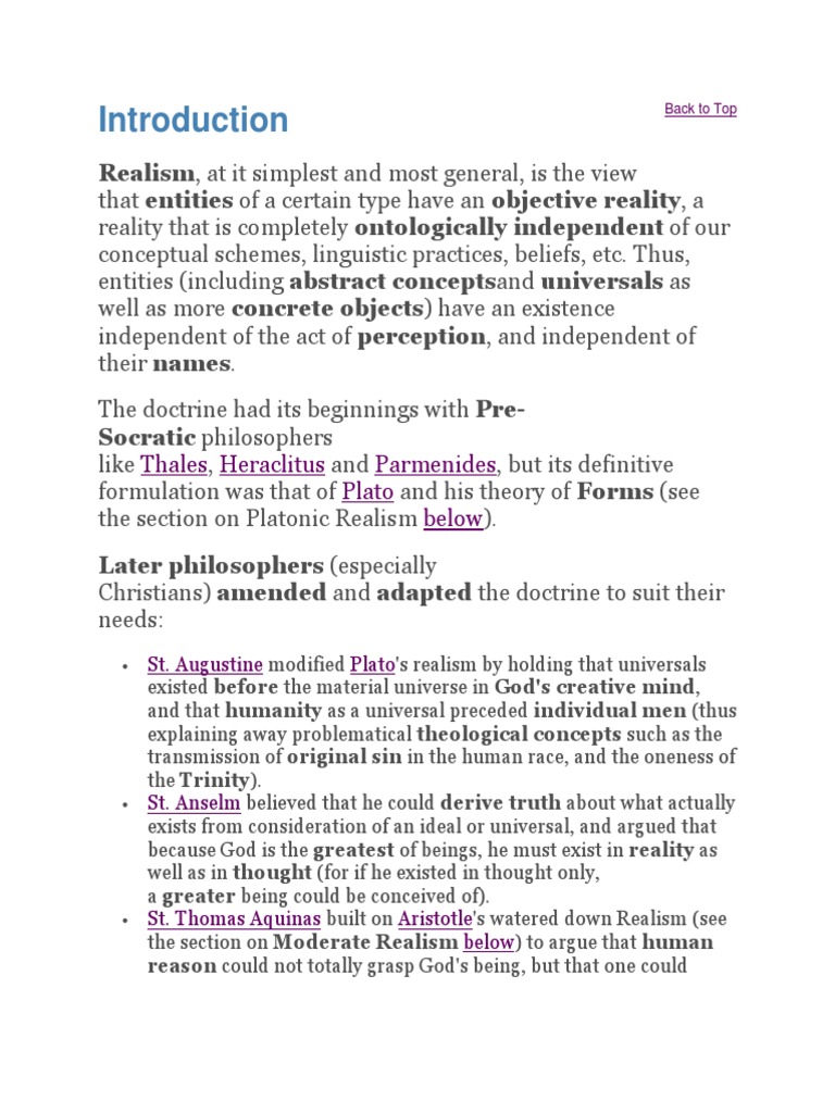 Introduction To Realism | PDF | Philosophical Realism | Reality