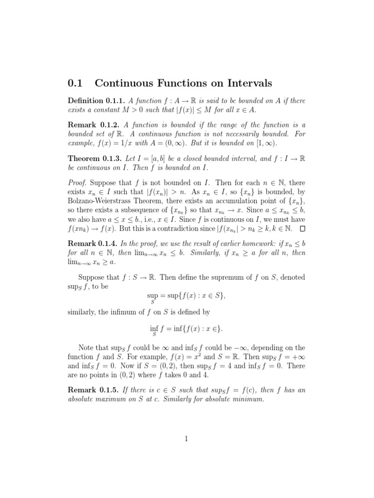 0.1 Continuous Functions On Intervals: N N N N N N N N | PDF | Continuous Function ...