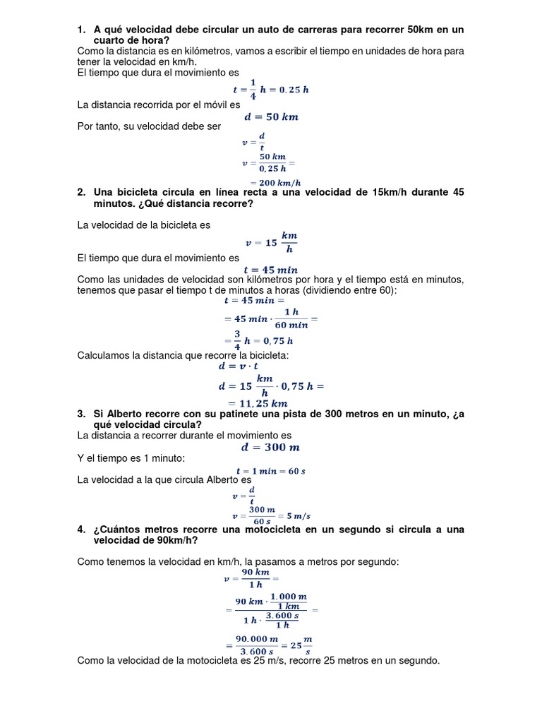 Ejercicios de MRU | PDF