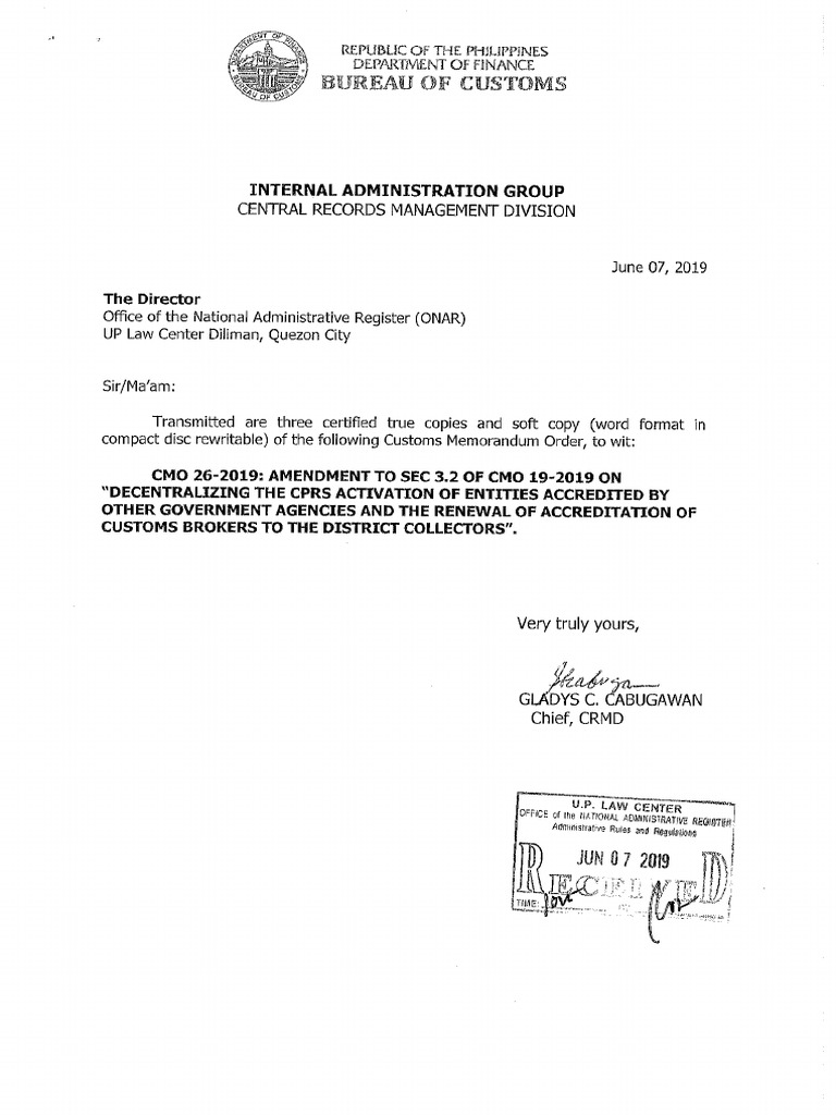 CMO 26-2019 Amendment To Sec. 3.2 of CMO 19-2019 On Decentralizing The ...