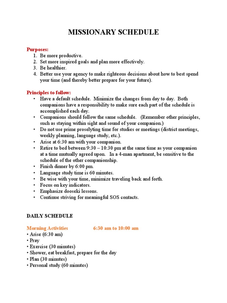 Missionary Schedule: Purposes | PDF