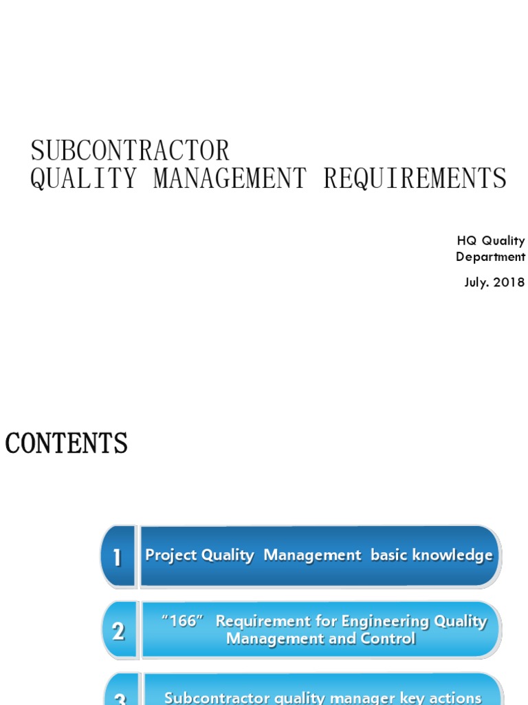 Subcontractor Quality (Subcontractor Quality Management Requirements ...