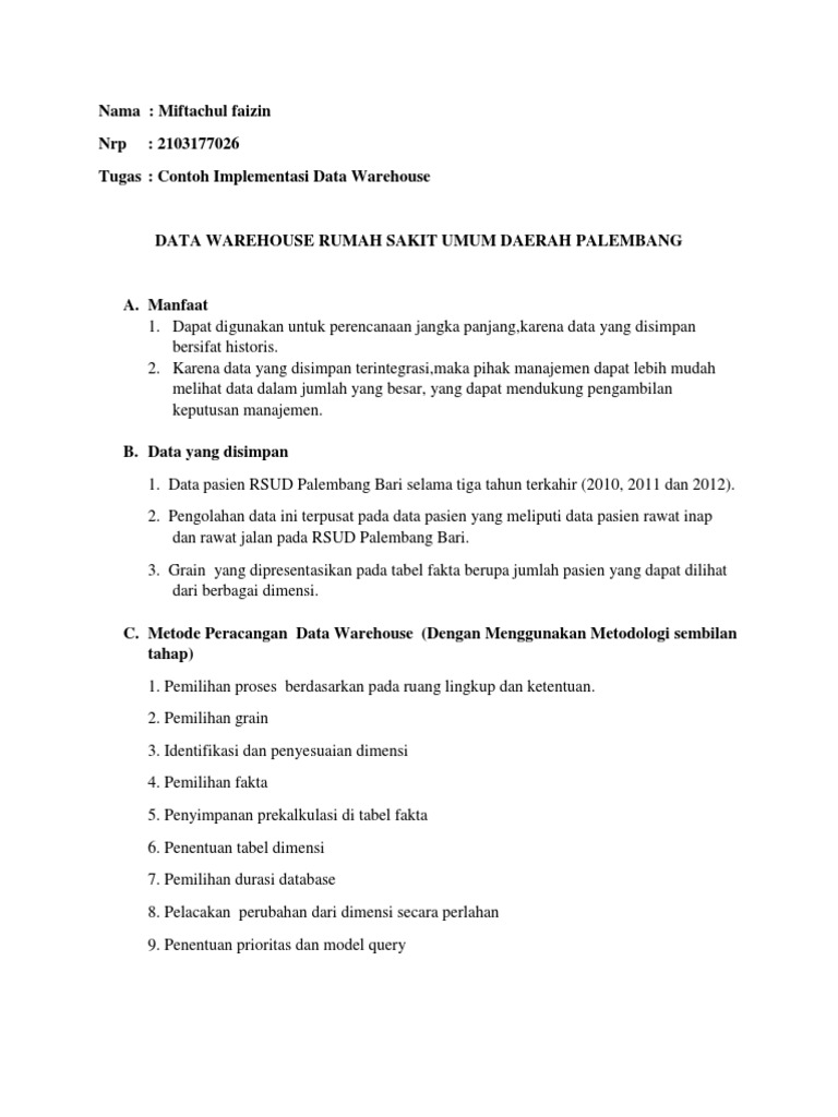 Tugas Contoh Implementasi Data Warehouse | PDF