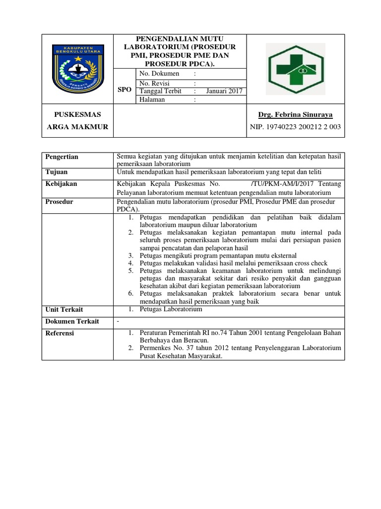 8.1.7. 1 Spo Pengendalian Mutu Laboratorium (Prosedur PMI, Prosedur PME Dan Prosedur PDCA) | PDF
