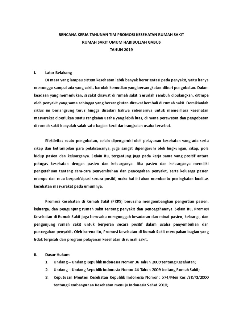 Rencana Kerja Tahunan Tim Promosi Kesehatan Rumah Sakit Pdf