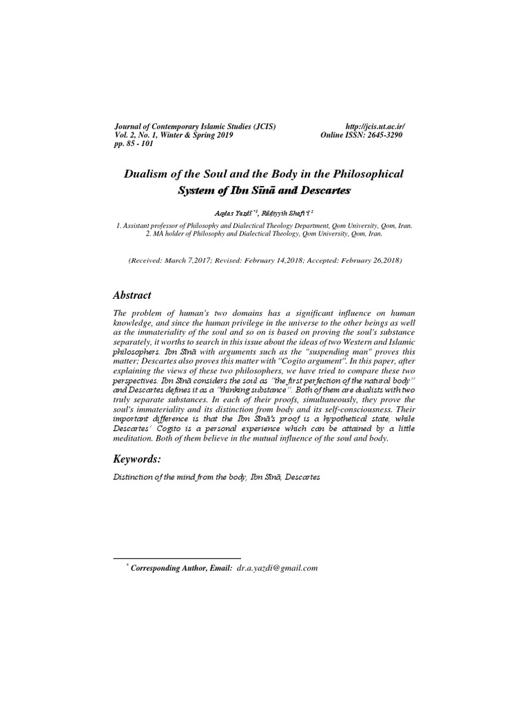 Dualism of The Soul and The Body in The PDF | PDF | René Descartes | Soul