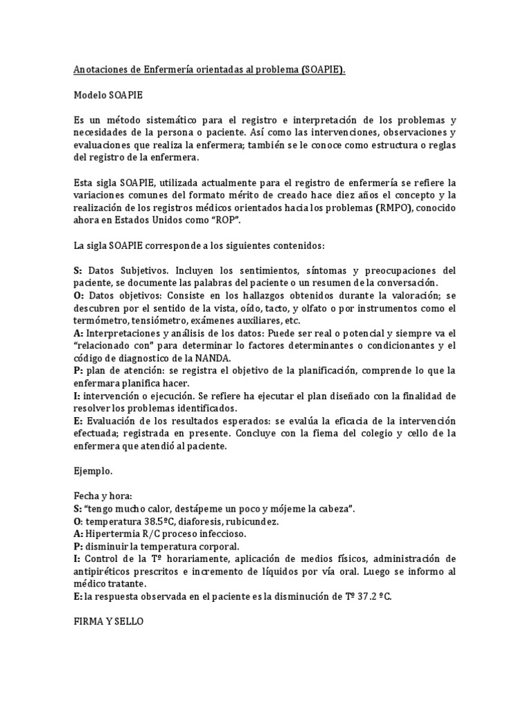 Modelo SOAPIE | PDF | Enfermería | Medicina