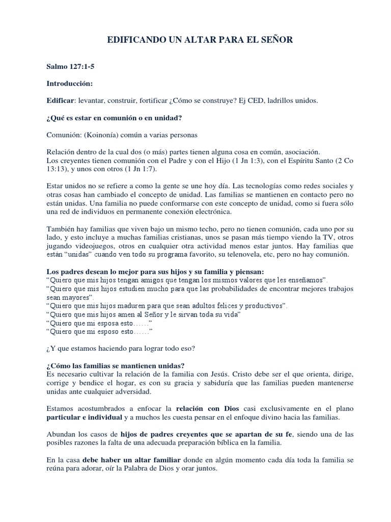 Edificando un altar familiar para adorar al Señor | PDF | Oración | eucaristía