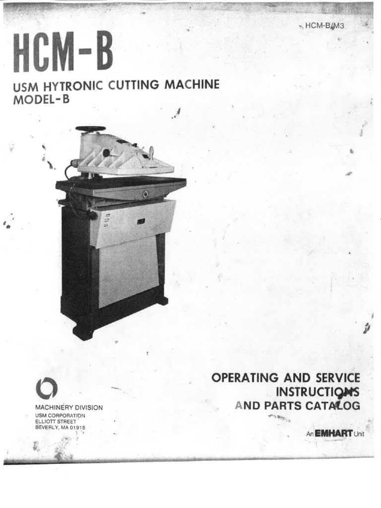 USM Hytronic Model B Die Cutter Operating & Service Instructions ...