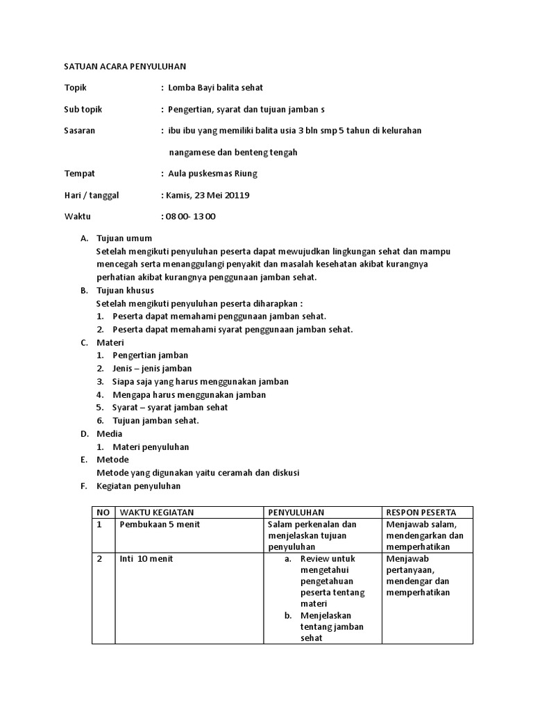 Contoh SAP Jamban Sehat | PDF