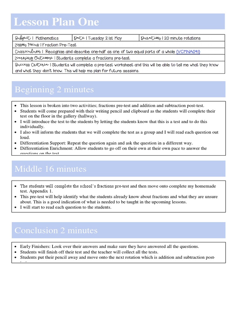 Fractions Lesson Plan Sequence | PDF | Fraction (Mathematics) | Question