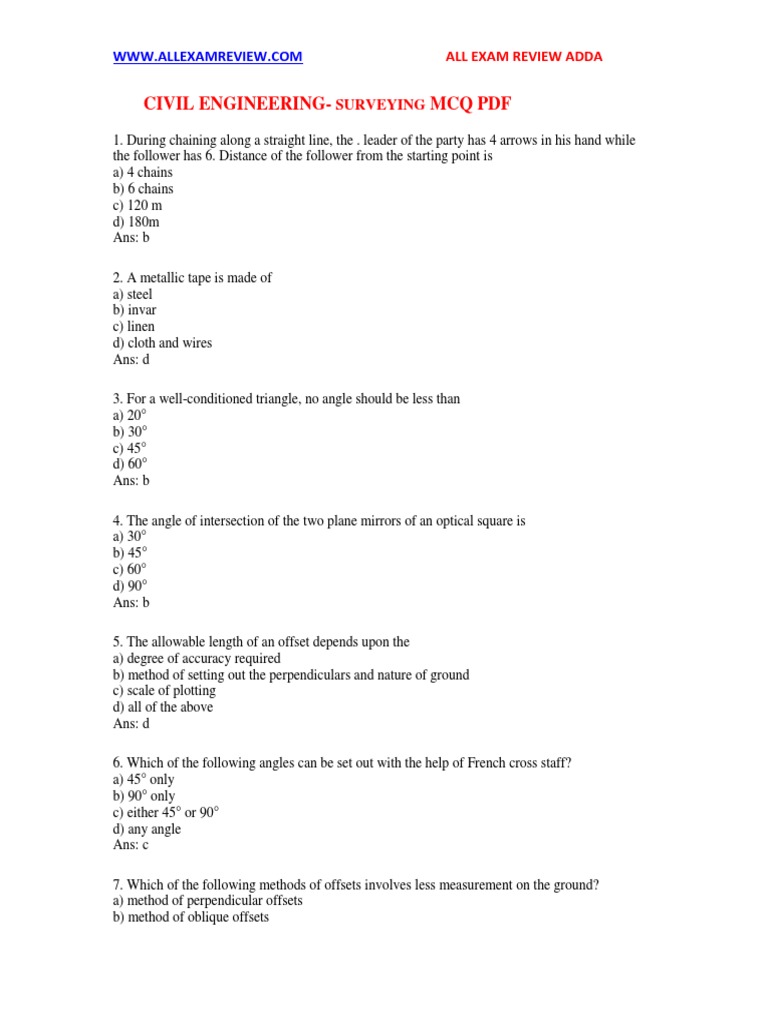 Civil Engineering-Mcq PDF: All Exam Review Adda | PDF | Contour Line ...