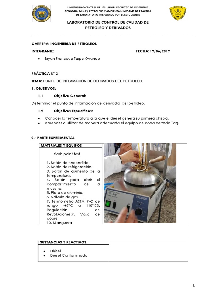 Determinación y análisis del punto de inflamación de diésel y diésel ...