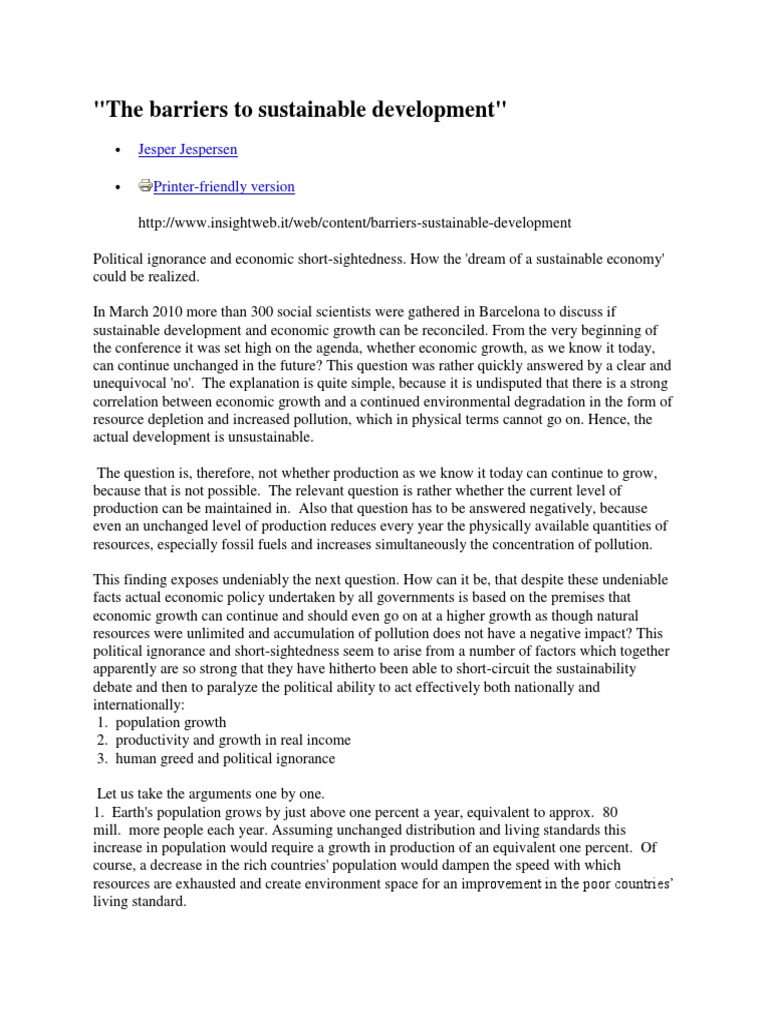 The Barriers To Sustainable Development | PDF | Sustainability | Market ...