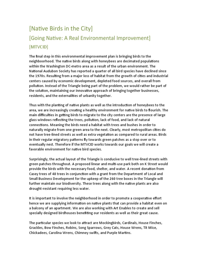 Native Birds in The City | PDF | Birds | Habitat