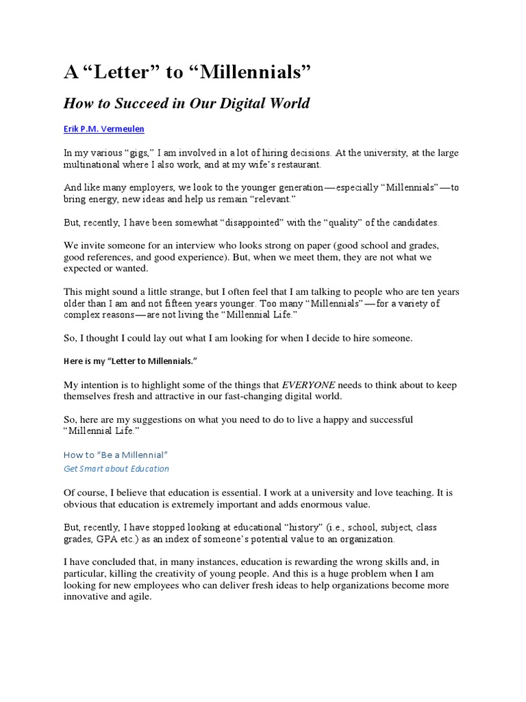 A "Letter" To "Millennials" | PDF | Millennials | Social Media