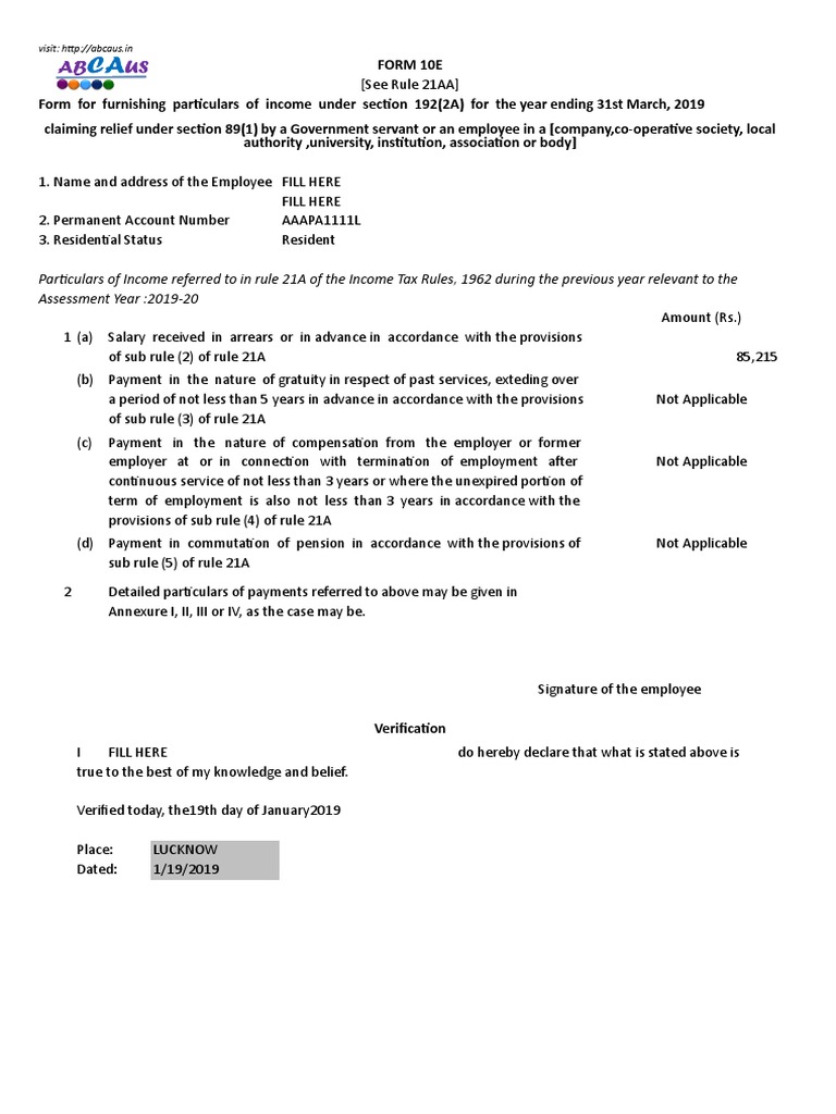Abcaus Form 10e | PDF | Income Tax | Employment