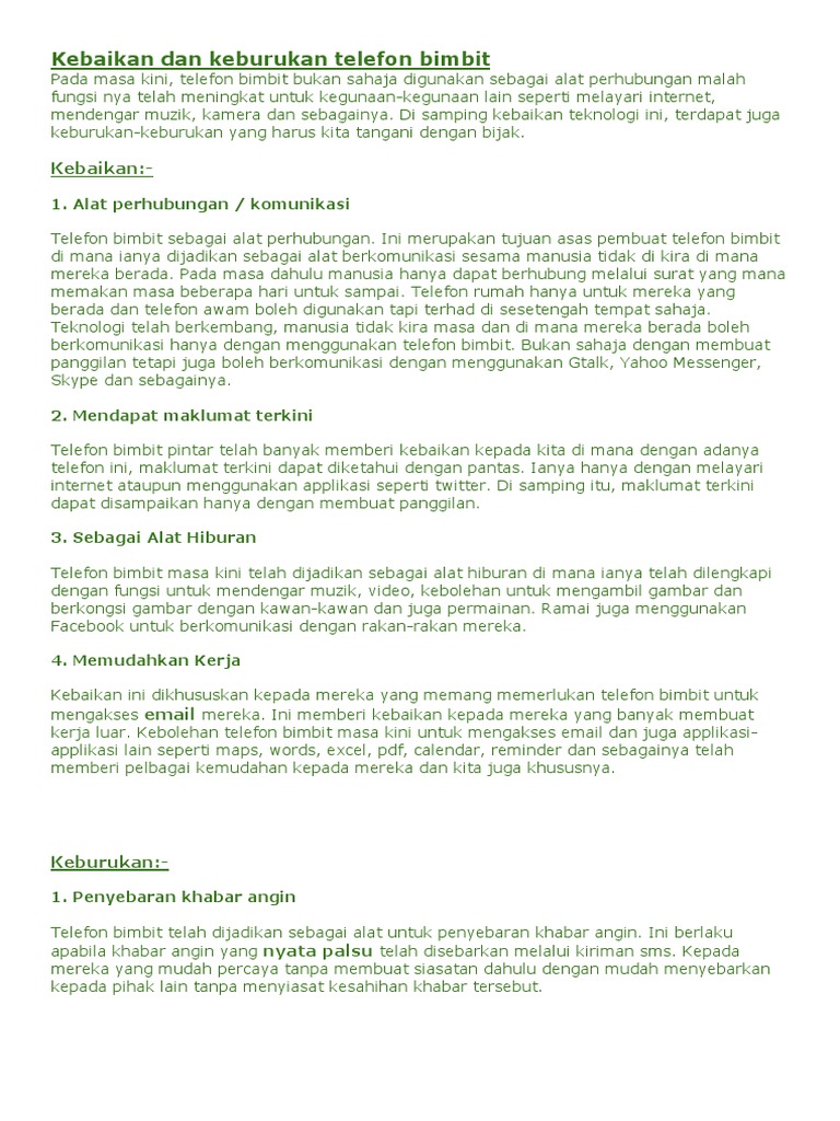 Kebaikan Dan Keburukan Telefon Bimbit Pdf