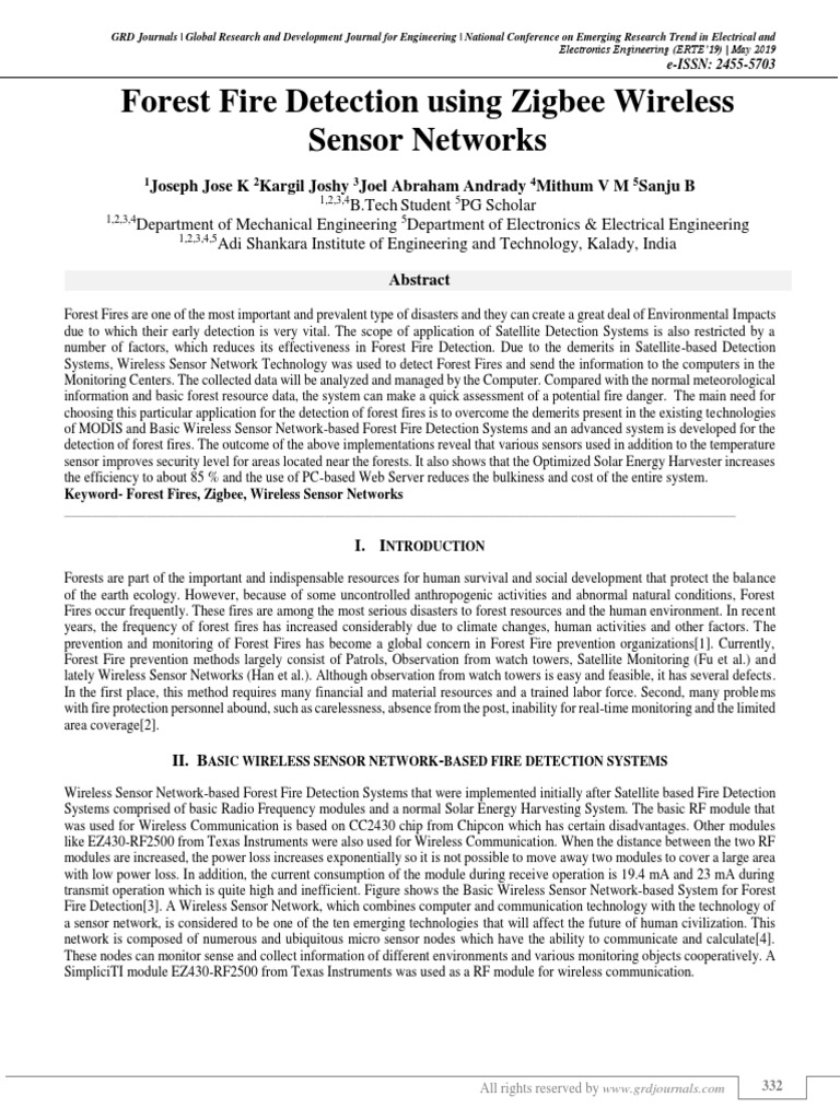Forest Fire Detection Using Zigbee Wireless Sensor Networks | PDF ...