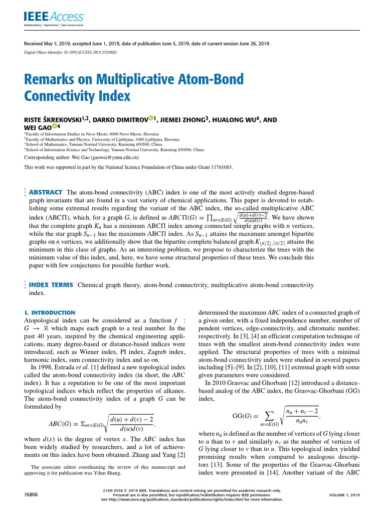 Multilicative ABC Index | PDF | Vertex (Graph Theory) | Combinatorics