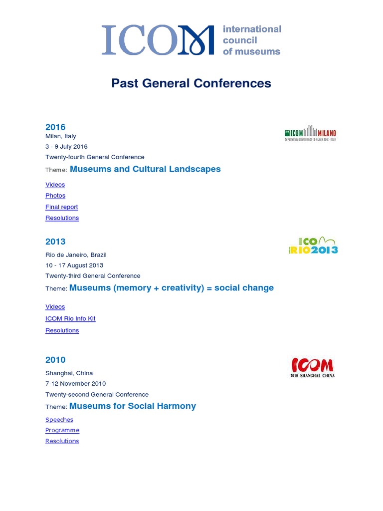 Past General Conferences ICOM | PDF | Museum | Museology