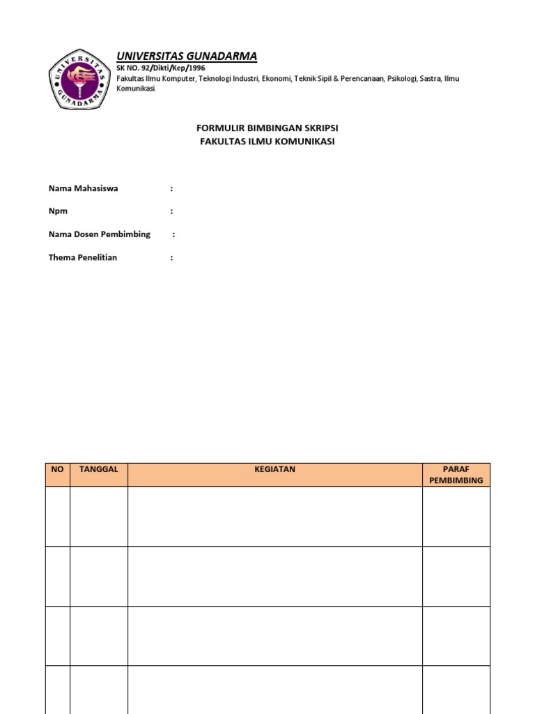 Form Bimbingan Skripsi | PDF