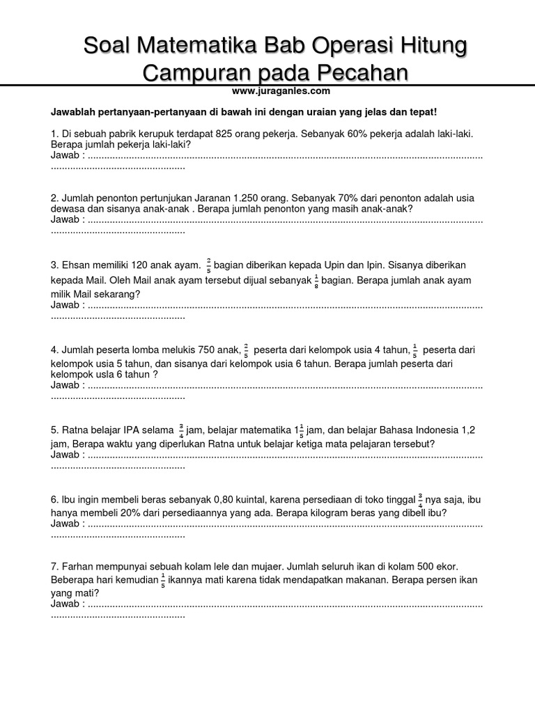 Soal Cerita Operasi Hitung Campuran Pada Pecahan | PDF
