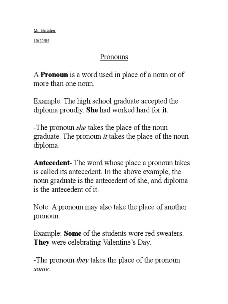 Pronouns Notes | PDF | Pronoun | Grammar