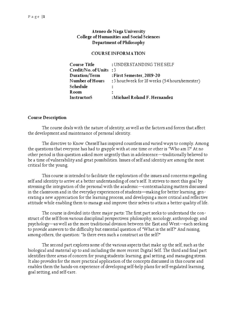 For Students - Uts - Syllabus - First Sem - 2019 PDF | PDF | Self | Identity (Social Science)