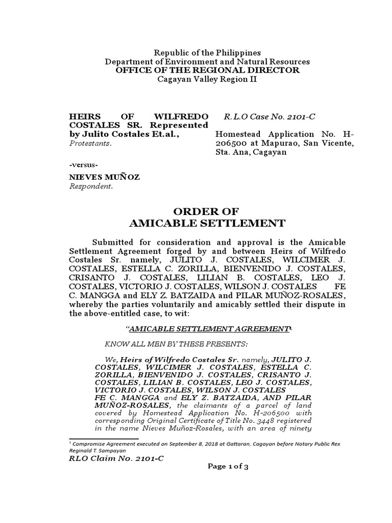 Order of Amicable Settlement | PDF | Common Law | Social Institutions