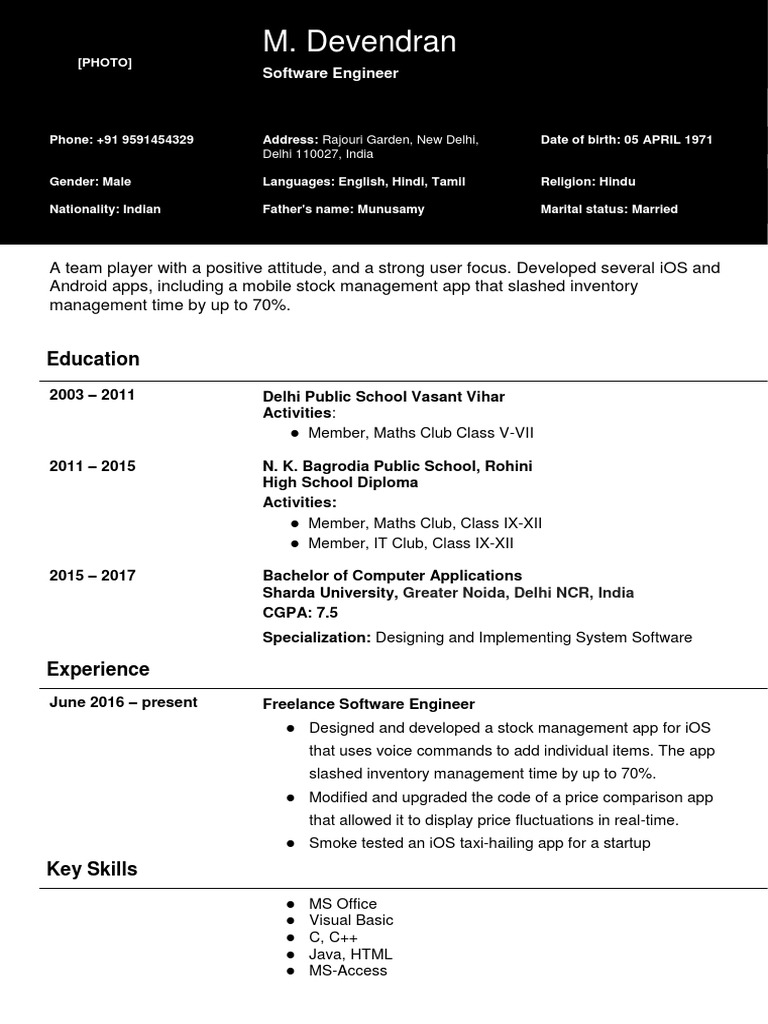 Biodata-Format-M. Devendran | PDF