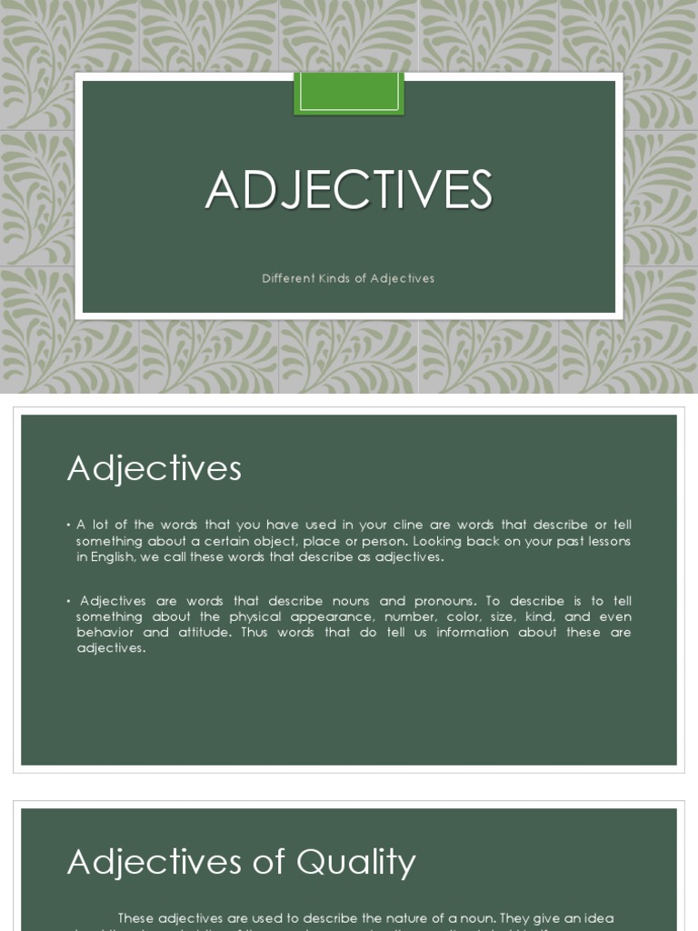 Adjectives Lesson 5 | PDF | Adjective | Noun