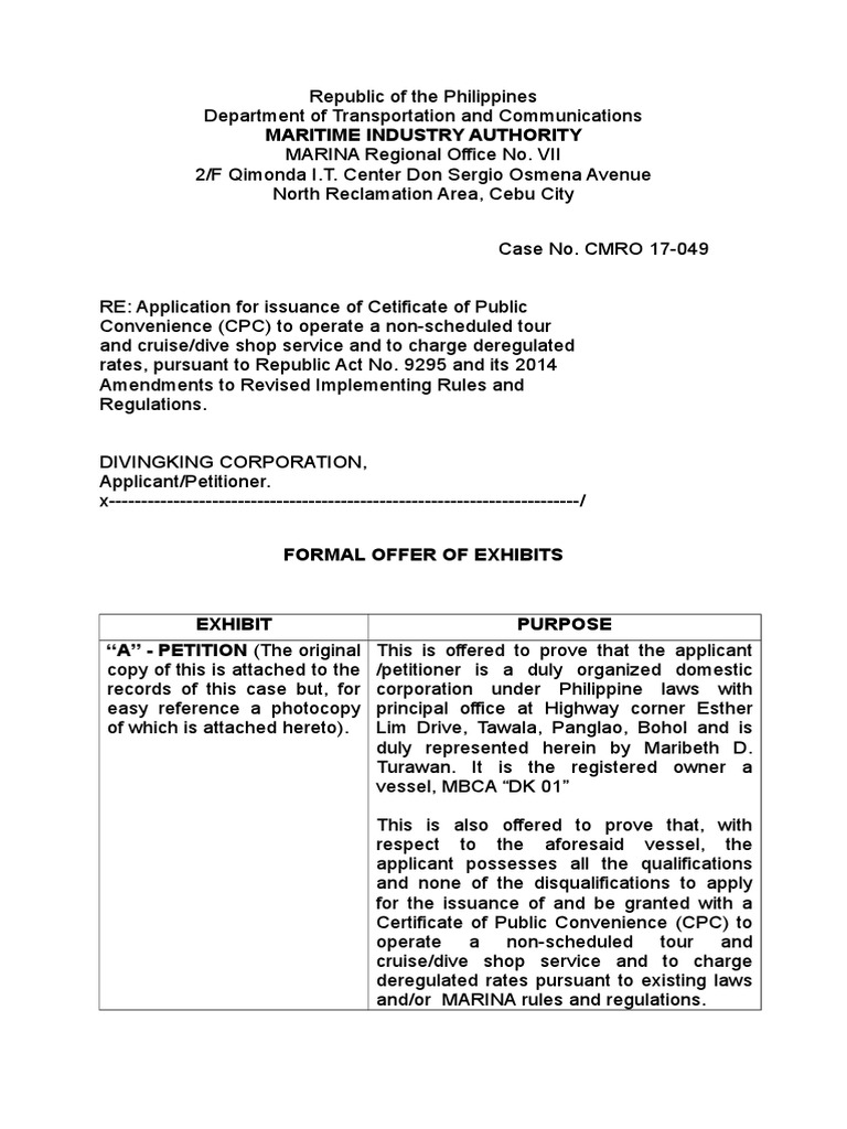 Formal Offer of Exhibits (Divingking) | PDF | Justice | Crime & Violence