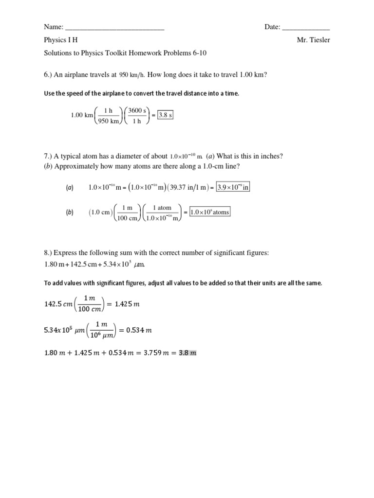 Solutions To Physics I H Physics Toolkit HW Problems 6-10 | PDF | Metre ...