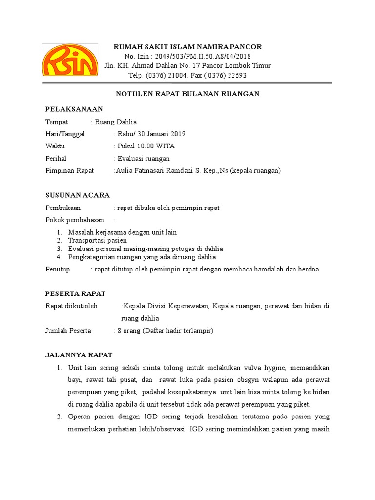 Contoh Laporan Rapat Rawat Inap | PDF