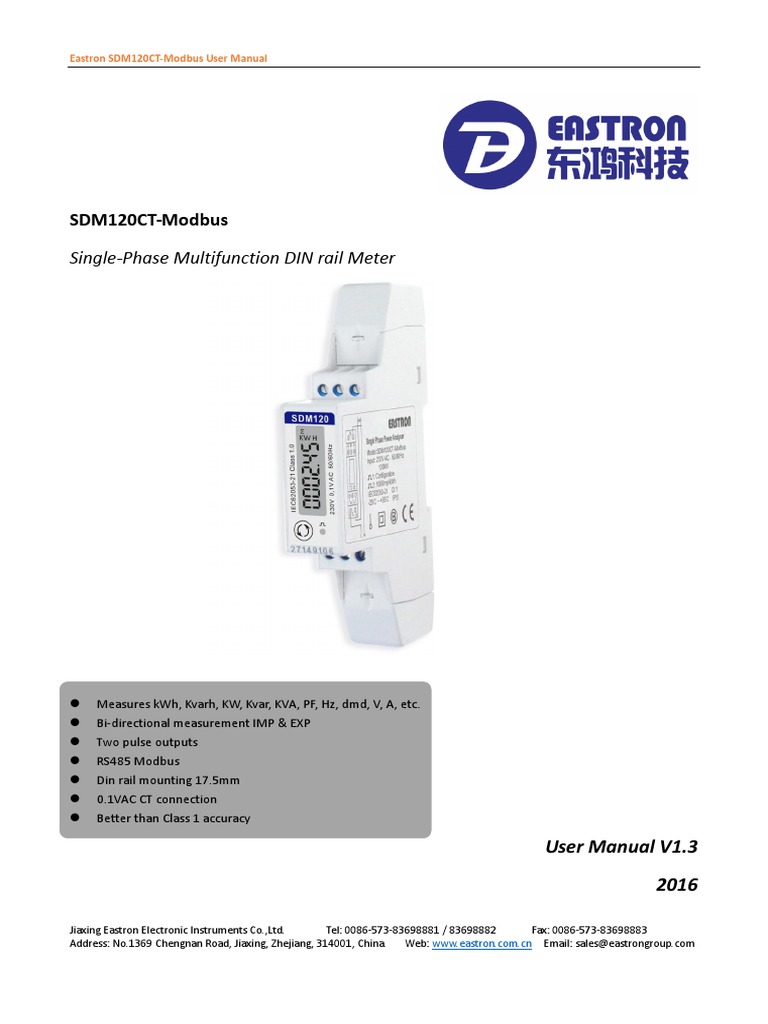 SDM120CT-Modbus Single-Phase Energy Meter Manual | PDF | Kilowatt Hour ...