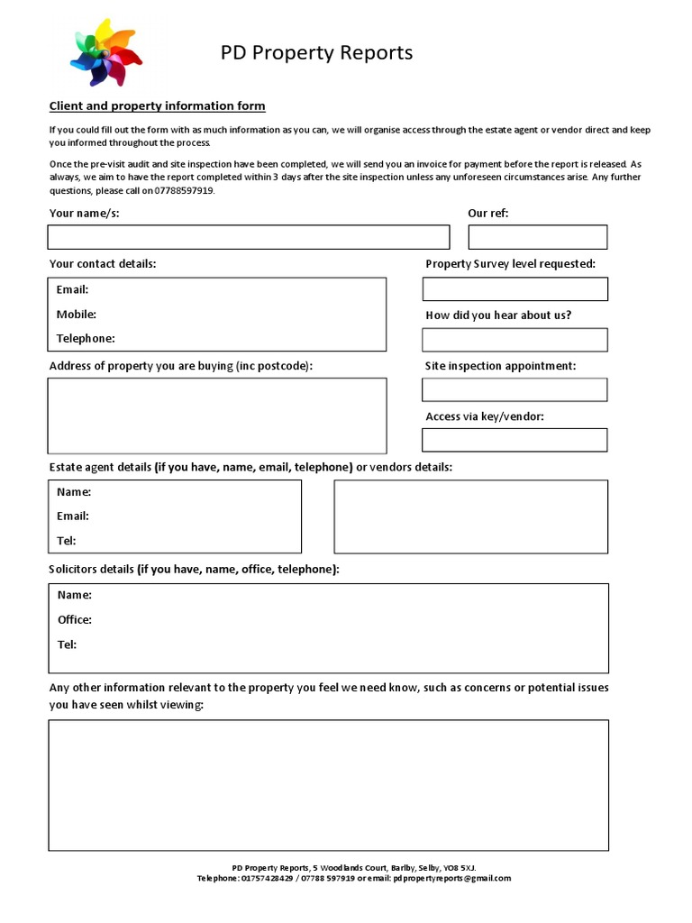 PD Property Reports: Client and Property Information Form | PDF ...
