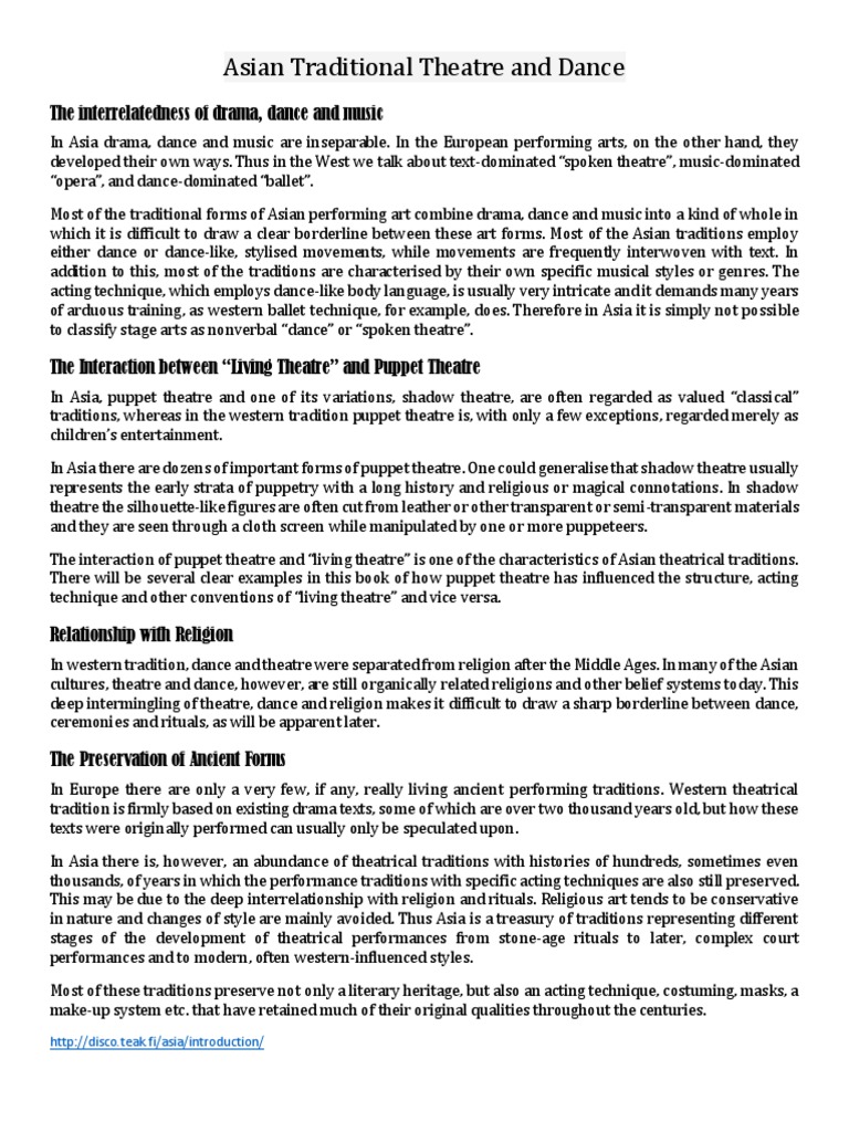 Asian Traditional Theatre and Dance | PDF | Puppetry | Theatre