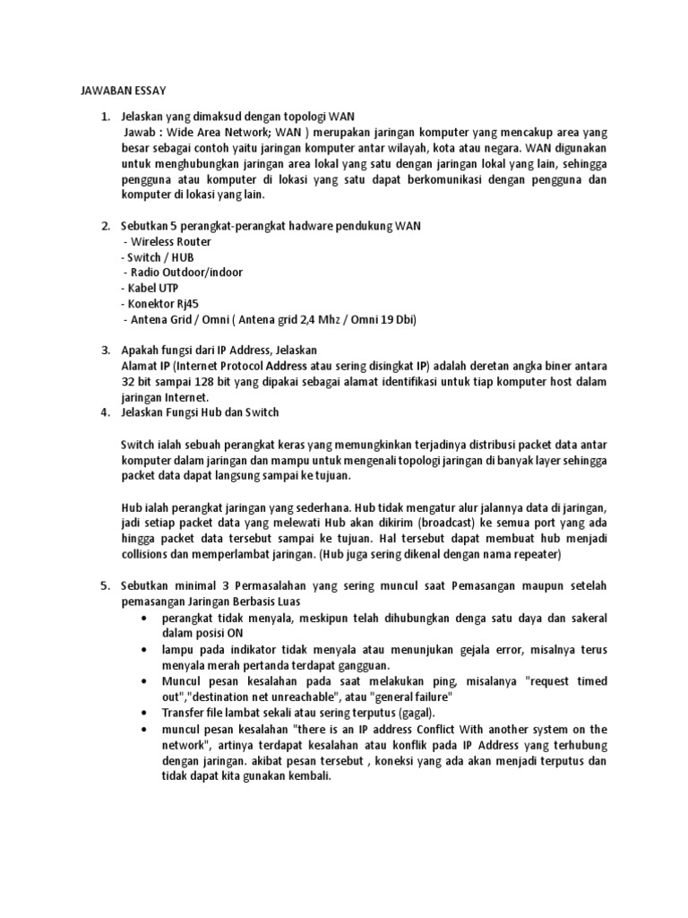 Jawaban Essay Wan | PDF | Komputer | Teknologi & Rekayasa