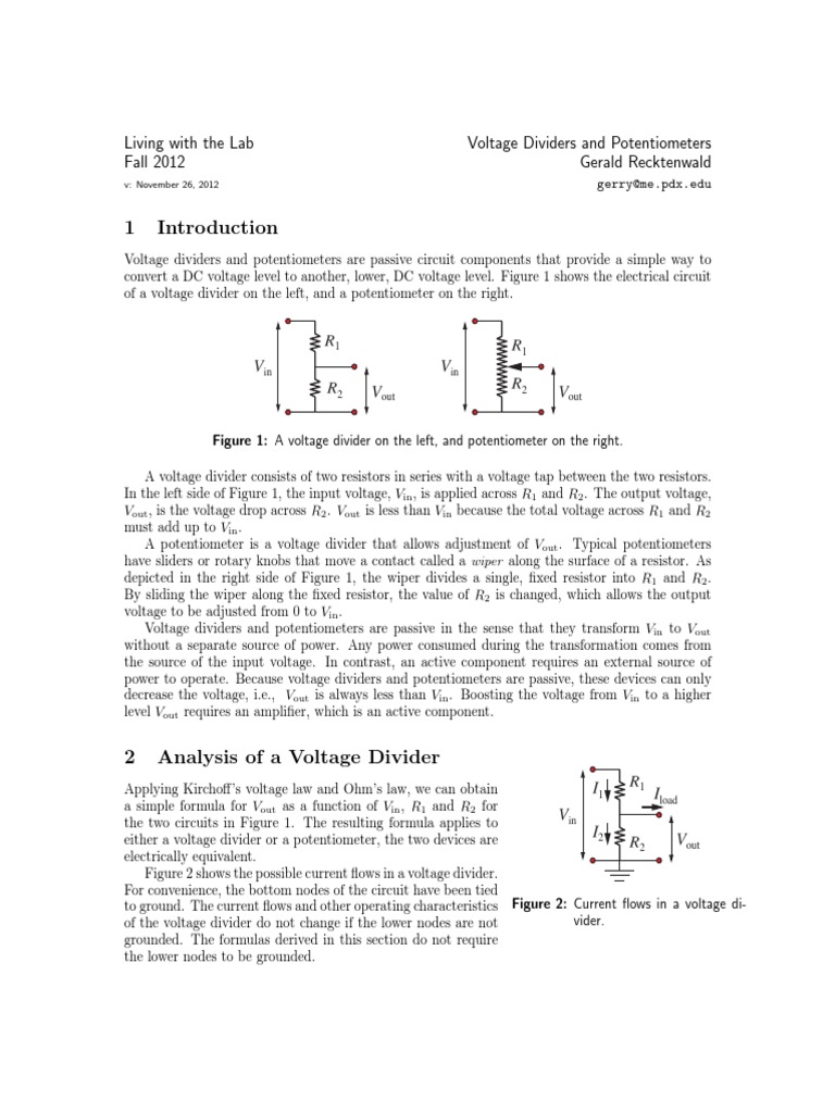 Living With The Lab Voltage Dividers and Potentiometers Fall 2012 ...