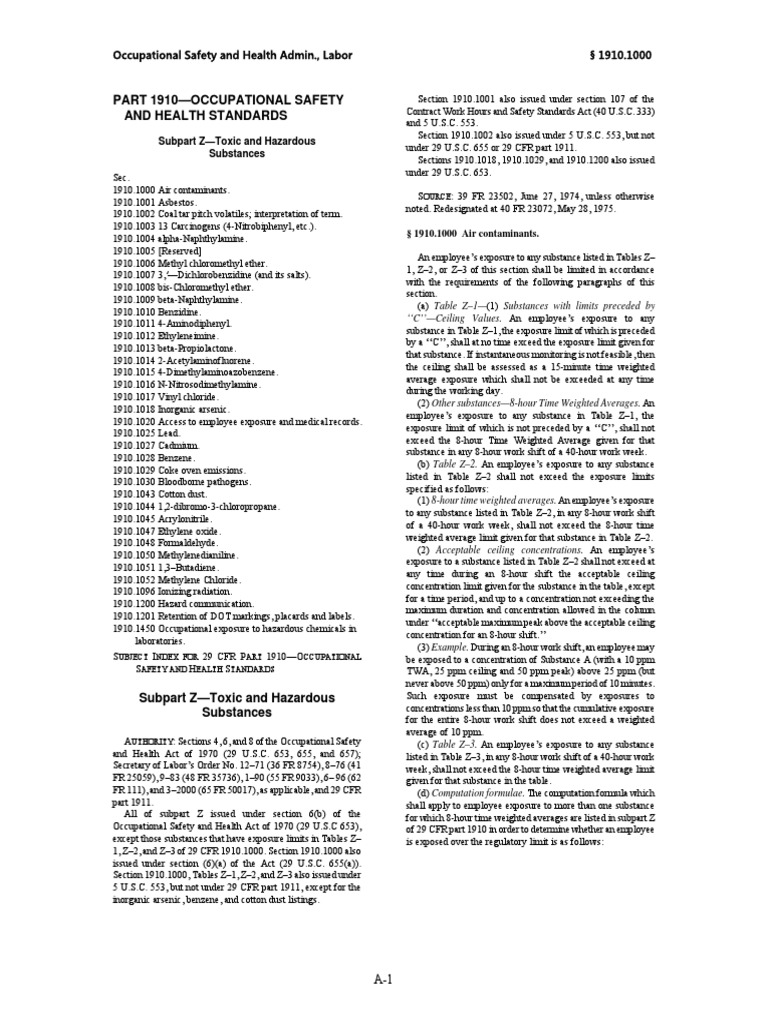 OHSA Subpart Z | PDF | Chemical Substances | Chemical Compounds