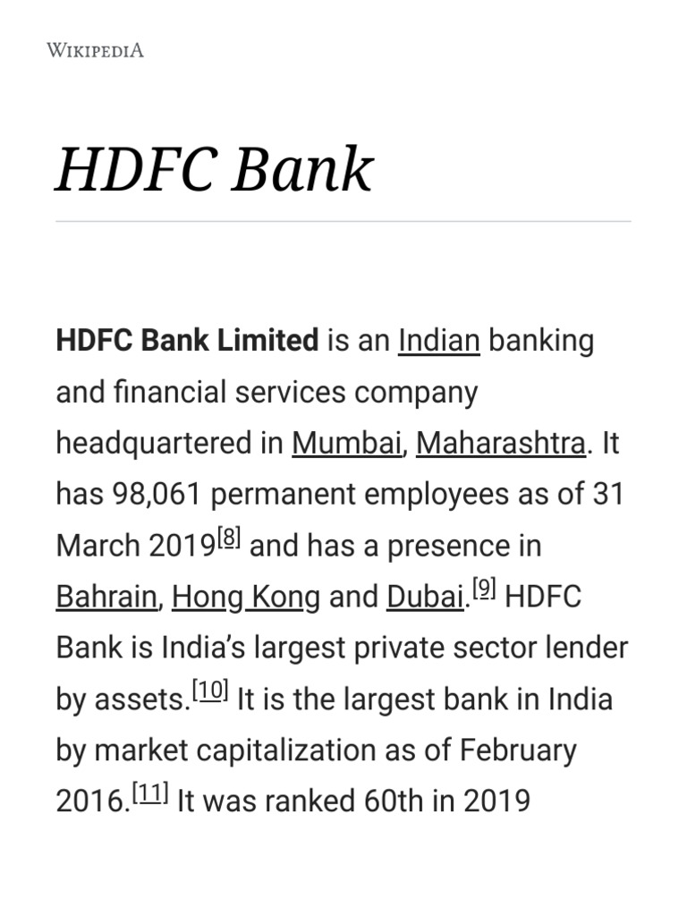 HDFC Bank - Wikipedia | PDF | Service Industries | Economies