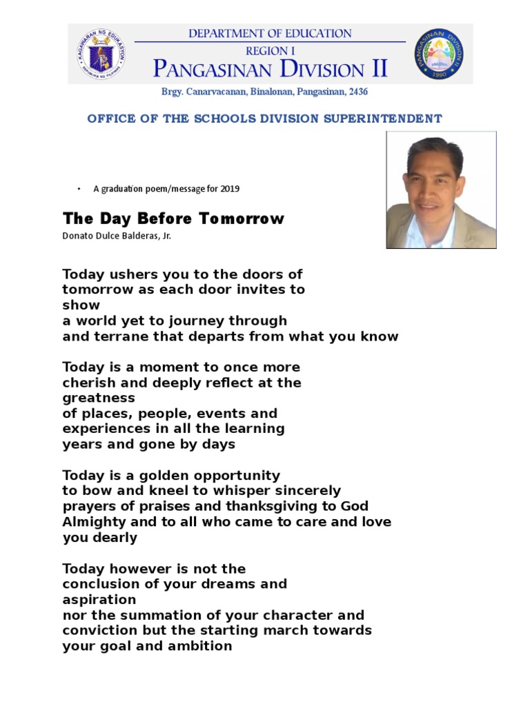 The Day Before Tomorrow: Office of The Schools Division Superintendent ...