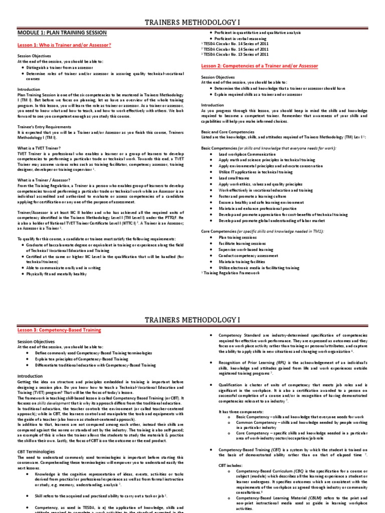 Trainers Methodology 1 | PDF | Educational Technology | Competence ...