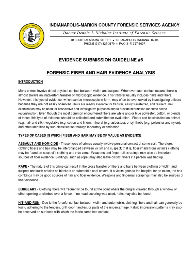Forensic Fiber and Hair Evidence Analysis | PDF | Crime Scene | Hair