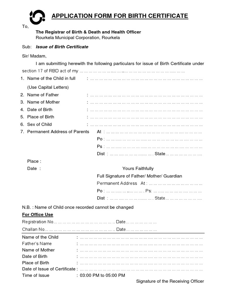 Birth Certificate Application Form | PDF