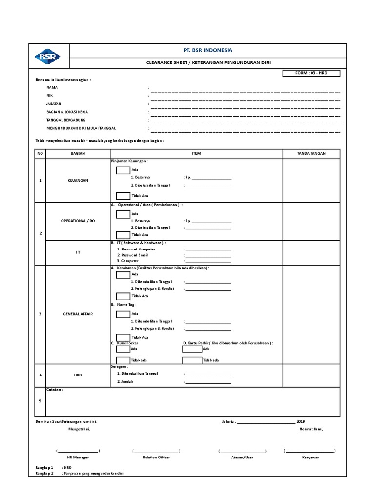 Clearance Sheet | PDF
