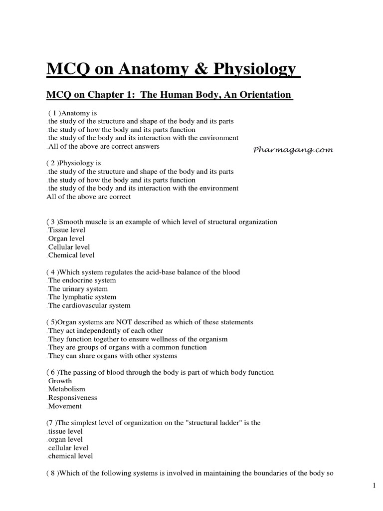 MCQ On Anatomyphys | PDF | Skin | Epithelium