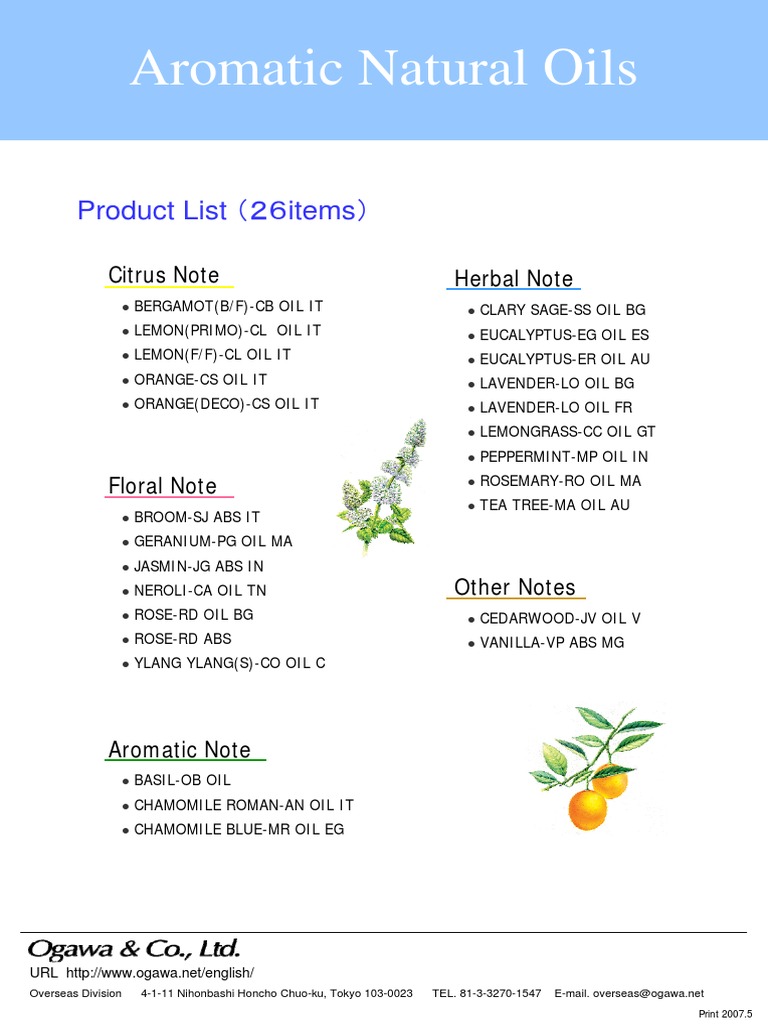 Aromatic Natural Oils: Product List Items | PDF